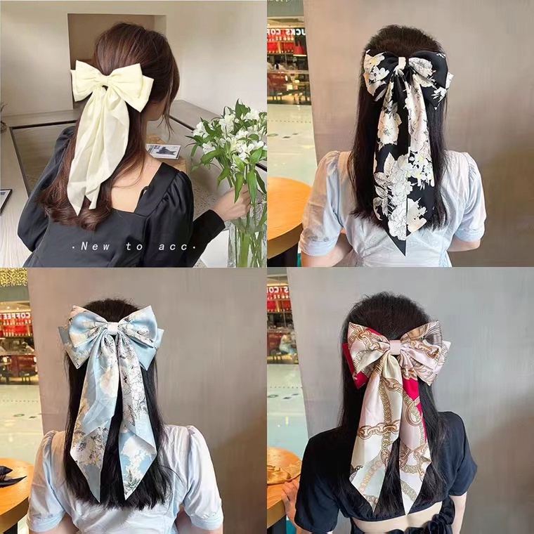 Korean Version of the New Big Bow Floral Long Ribbon Hairpin Back Head ...