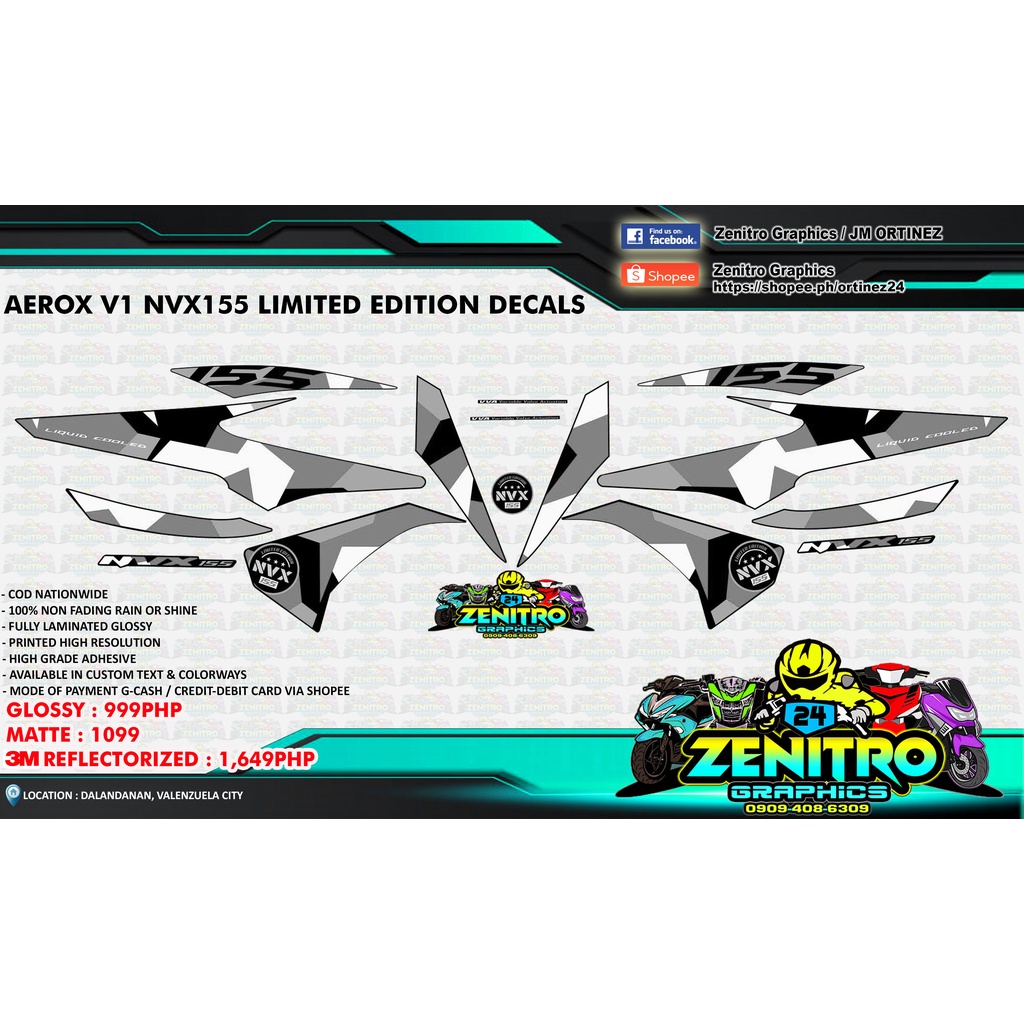 NVX 155 LIMITED EDITION DECALS (FOR AEROX V1) (WHITE COMBI) | Shopee ...