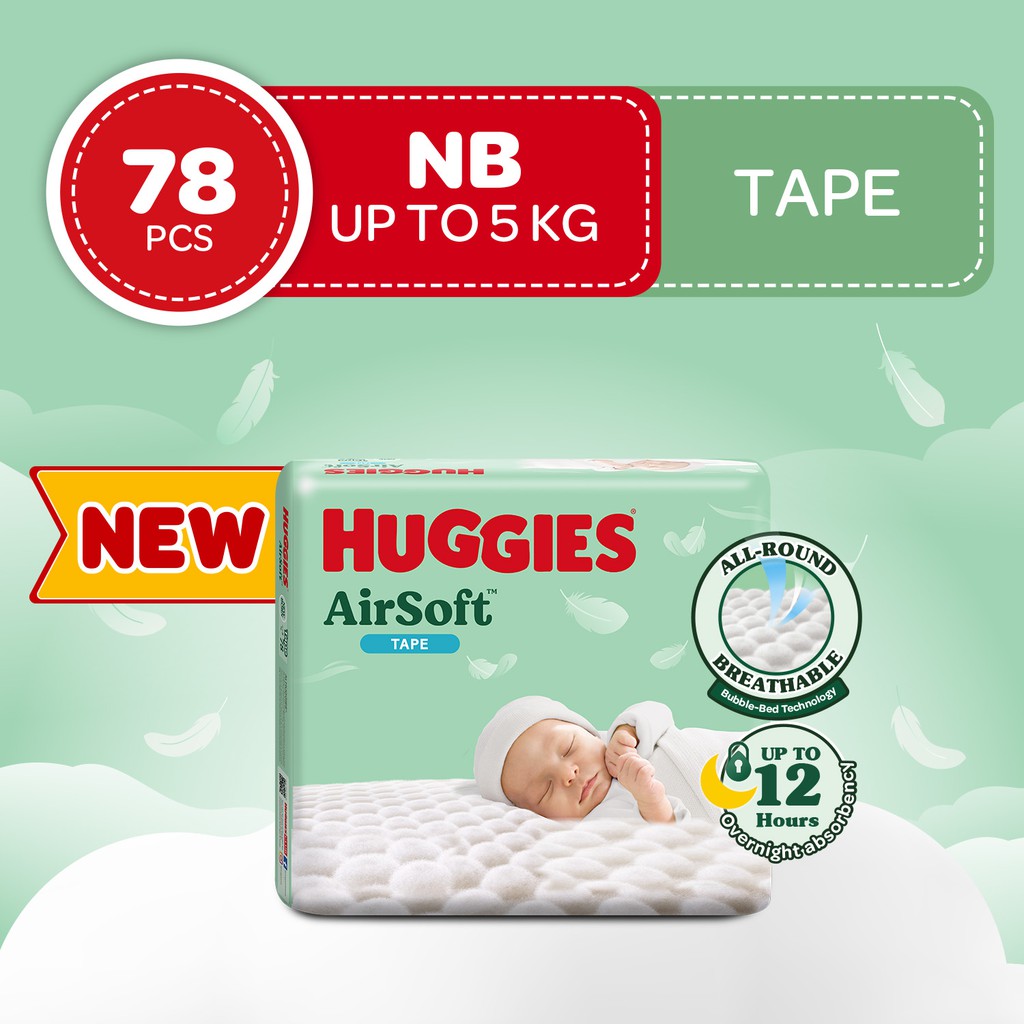 Huggies AirSoft Tape Diapers New Born - 78 pcs | Shopee Philippines