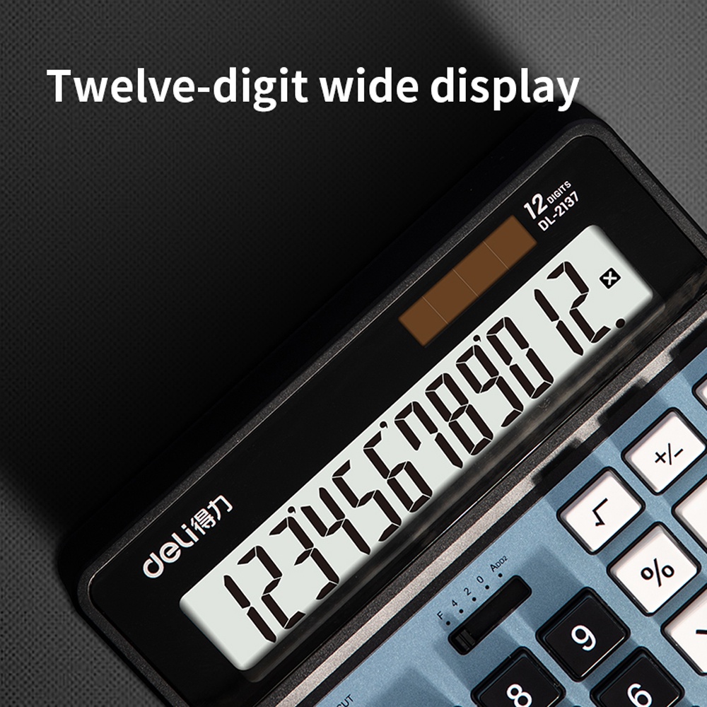 Deli 12 Digit Electronic Calculator Dual Power Supply Calculator ...