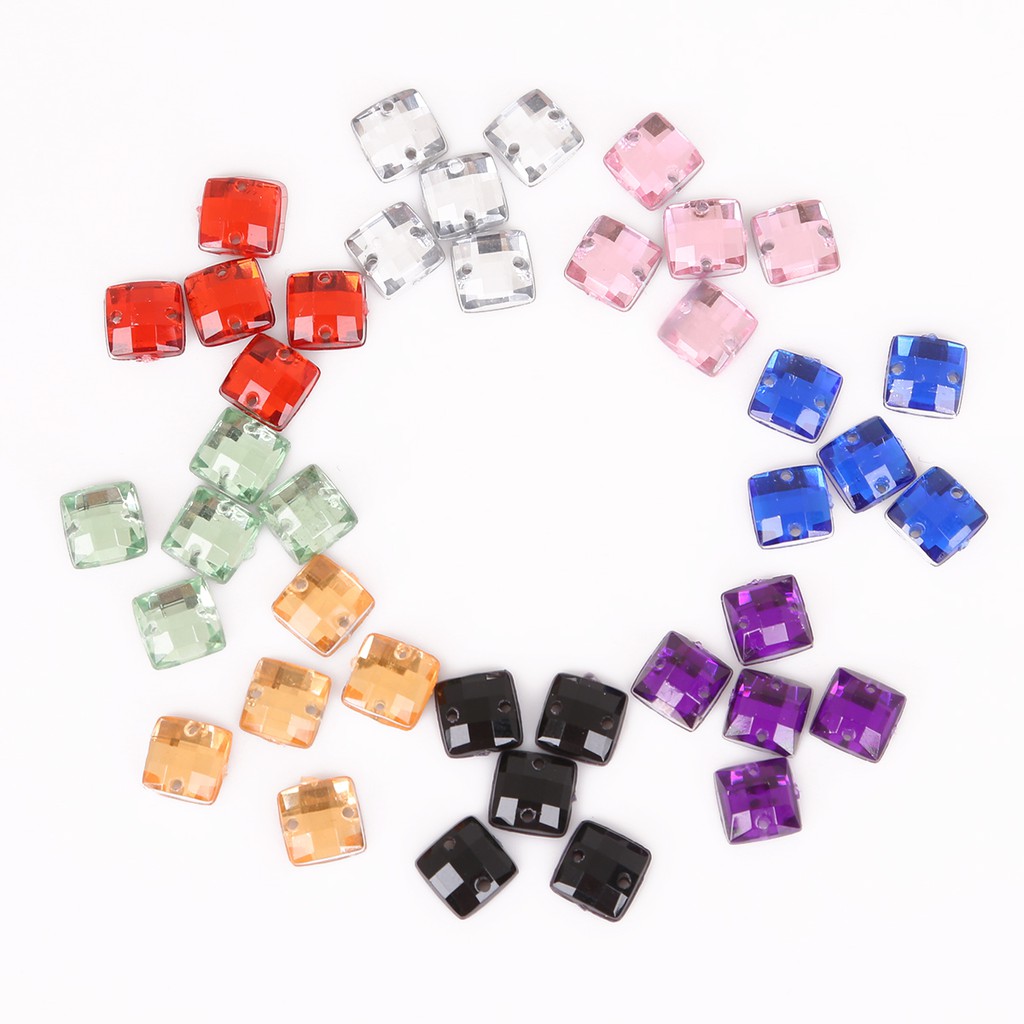10 Colors 100PCS Sew-on Acrylic Rhinestones 8X8mm Acrylic Crystal Flat ...