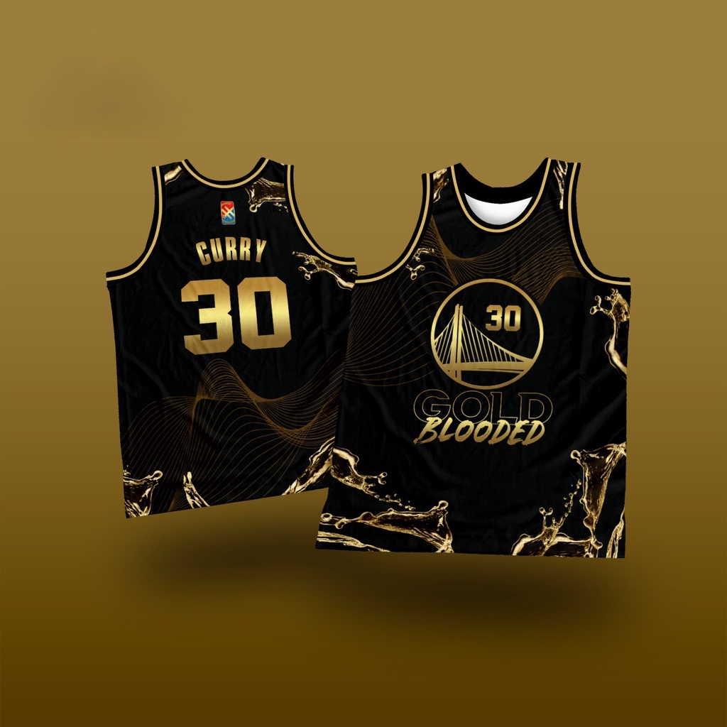 GSW GOLD Sate Warrirors BLOODED 30 JERSEY Black and Golden FULL ...