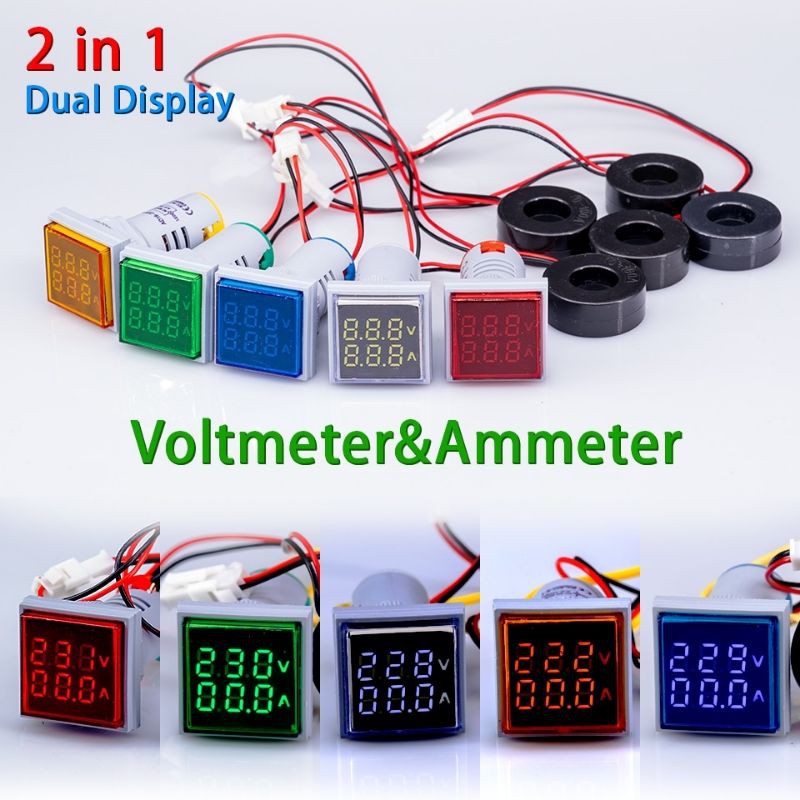 AC 60-500V 0-100A Square 22mm LED Digital Dual Display Ammeter ...