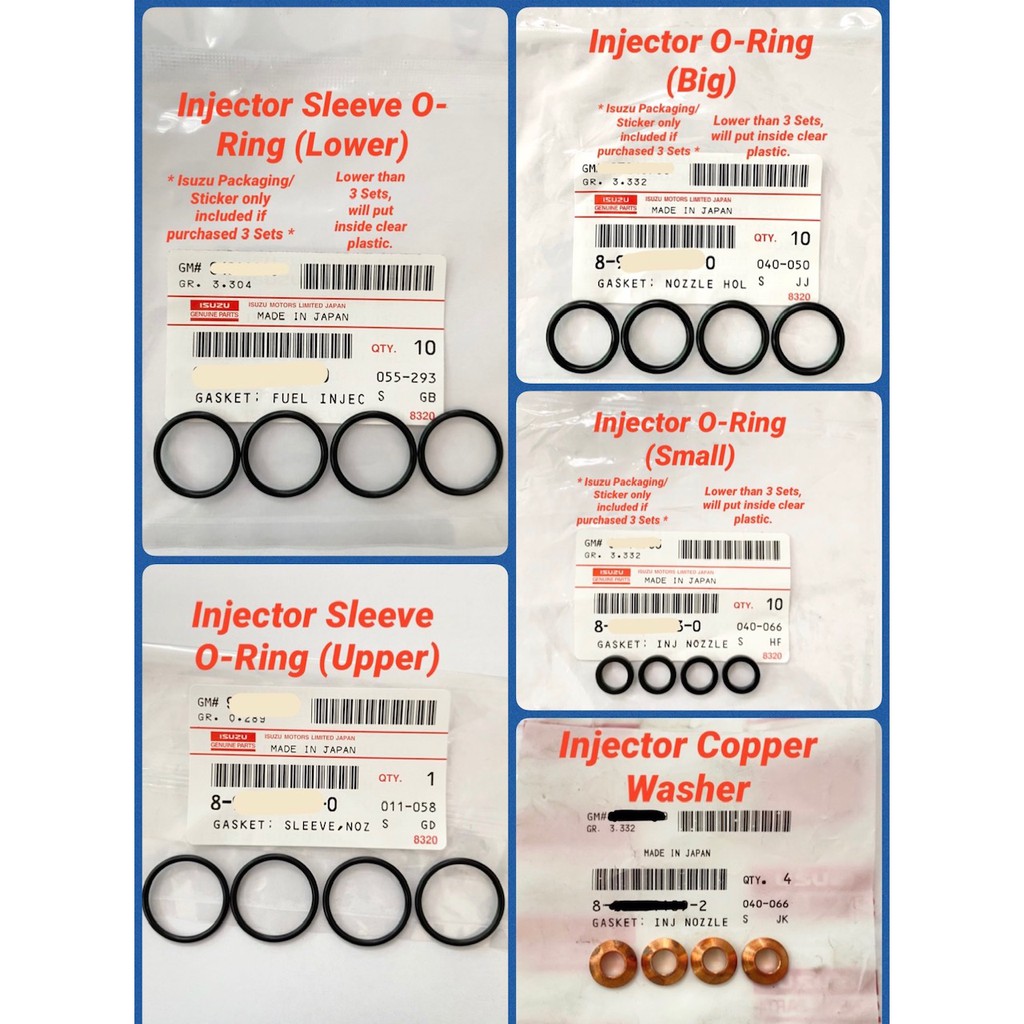 ISUZU GENUINE OUTER INJECTOR O-Ring, COPPER WASHER, SLEEVE GASKET (Set ...