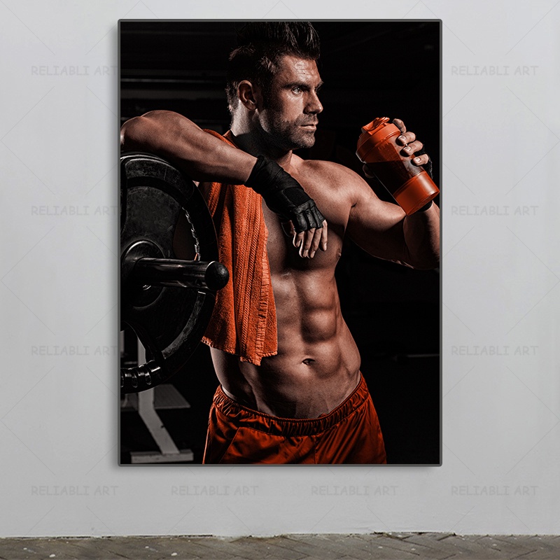 Modern Gym Decoration Canvas Painting Bodybuilding Character Fitness ...