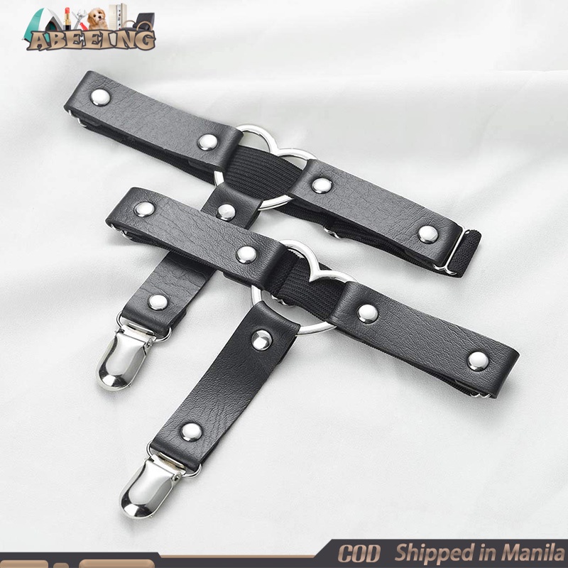 2pcs Punk Leg Garter Belt Heart Rivet Women Sexy Lingerie Elasticity ...