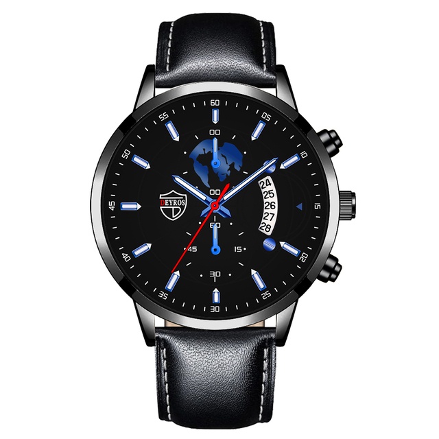 DEYROS Luxury Silver Quartz Men's Watches Fashion Calendar Stainless ...