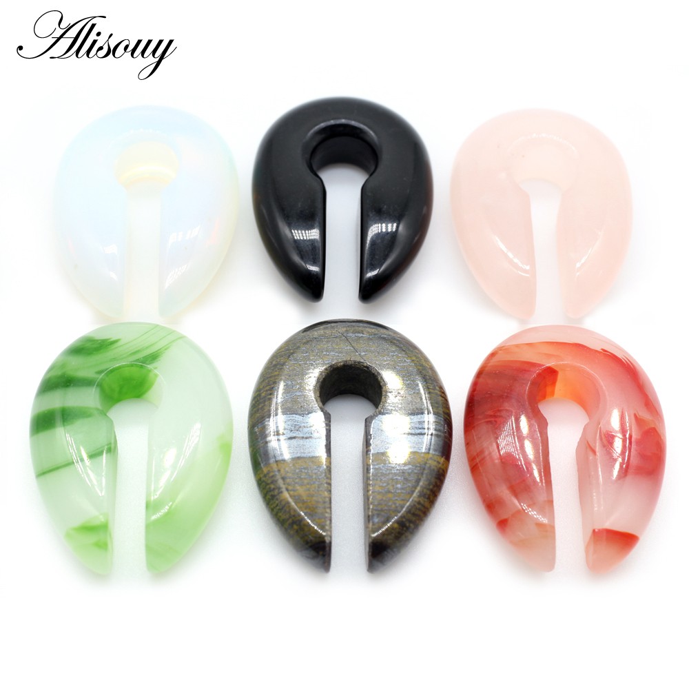 Alisouy 1pc Key Round hole Pink Black Opal Stone Ear Weight Hanger Ear ...