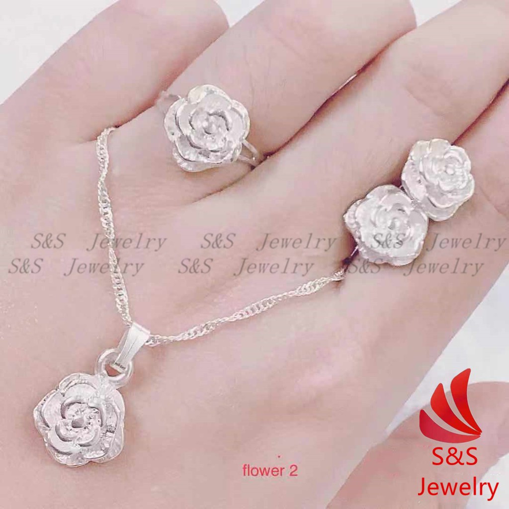 SS Jewelry 925 silver 3in1 set for women free box (adjustable ring ...