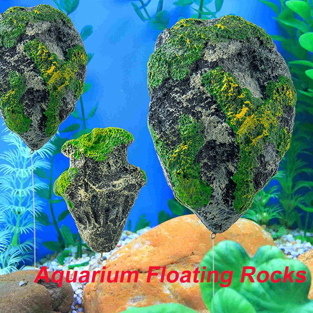 AQUARZOO Aquarium Floating Rocks Fish Tank Artificial Moss Resin ...