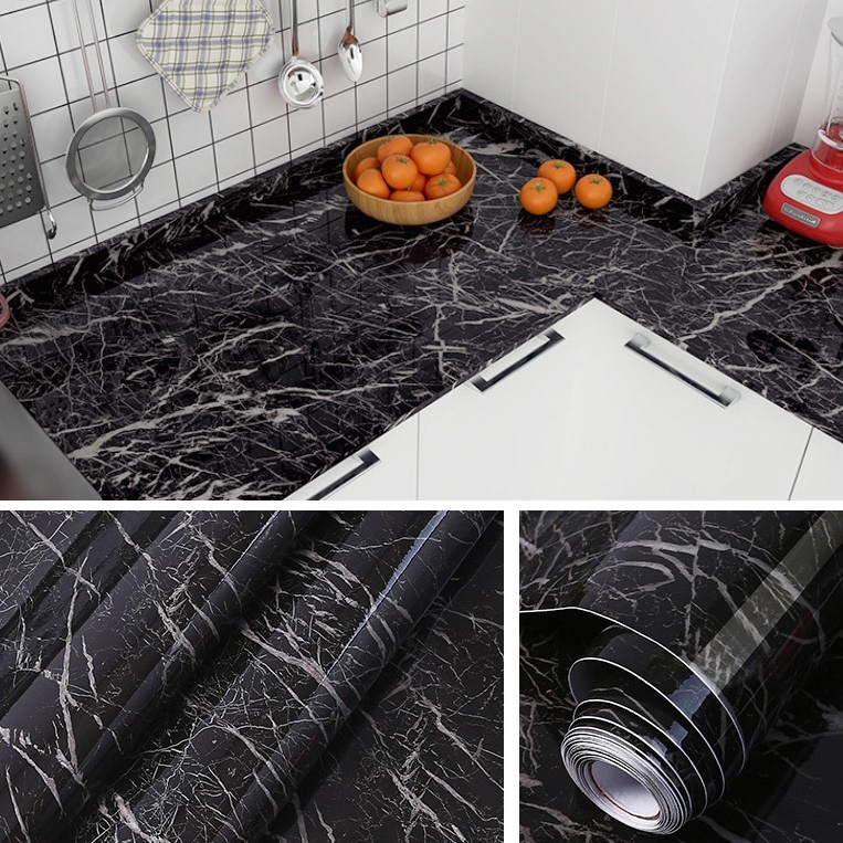 Kitchen oilproof wall sticker PVC marble grain wallpaper self adhesive ...