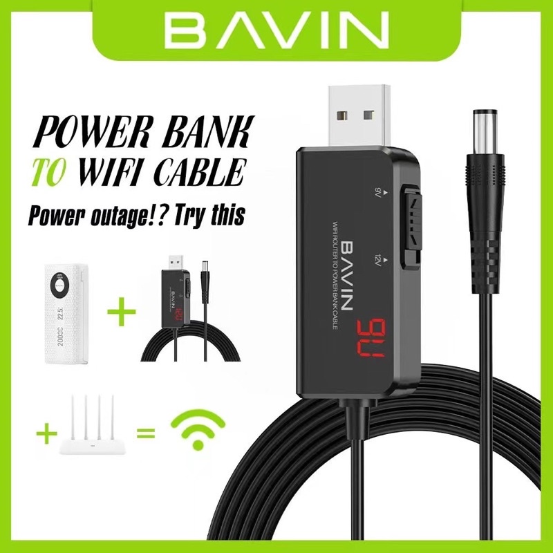 BAVIN Powerbank to Wifi Router Modem USB Cable 1m DC 5V to 9V/12V Adjustable PC812 | Shopee ...