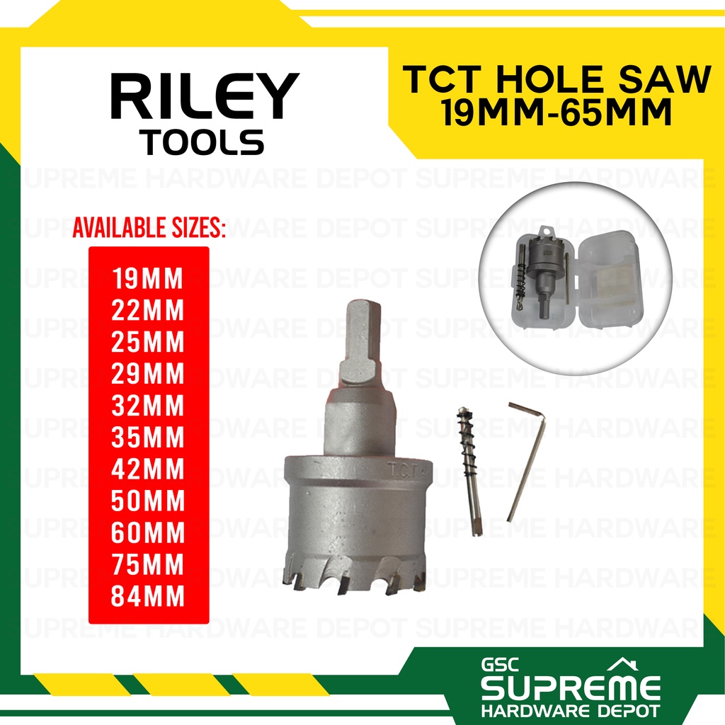 Riley Tools TCT Hole Saw (19mm, 22mm, 25mm, 29mm, 32mm, 35mm, 42mm ...