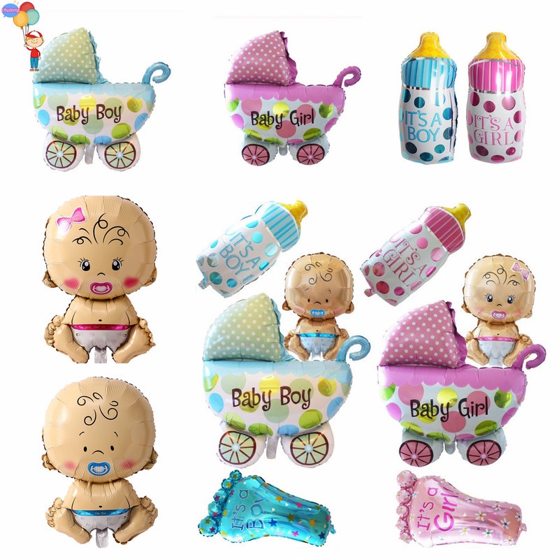 Mini Gender Reveal Balloon Boy Girl Feeder Baptism Foil Balloons Gender ...