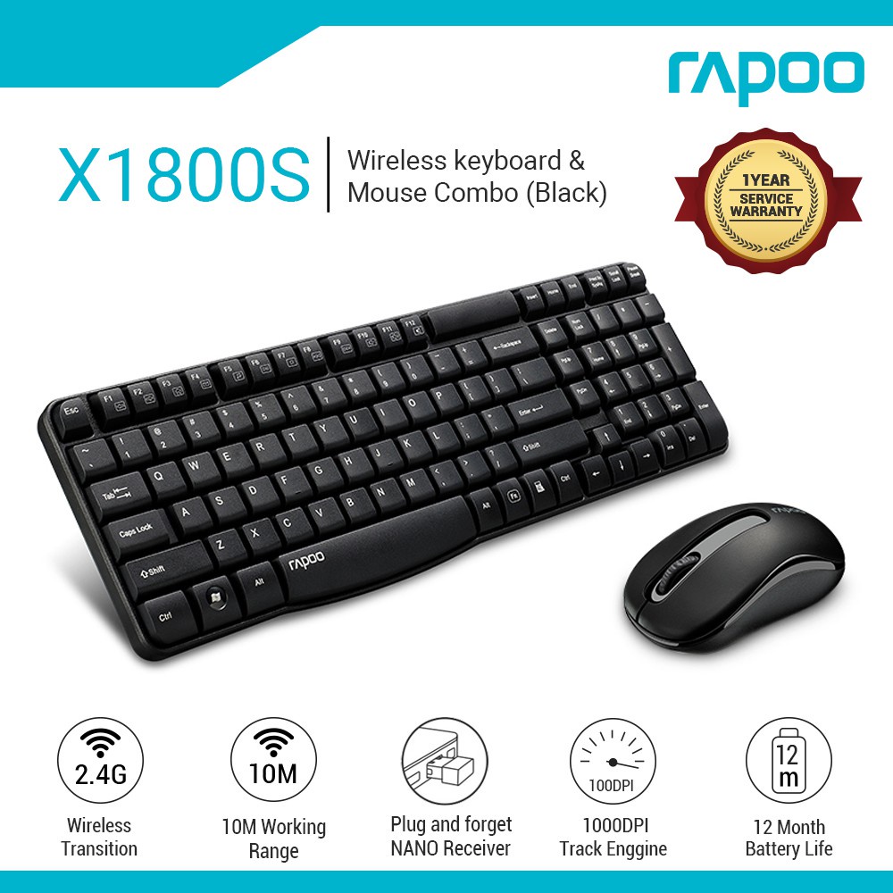 Rapoo X1800 PRO Wireless Keyboard and Mouse Ergonomic 2.4G | Shopee ...