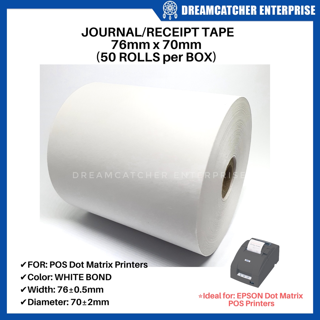 Journal Receipt Paper Tape 76mm x 70mm 50 Rolls/Box for Dot Matrix POS ...