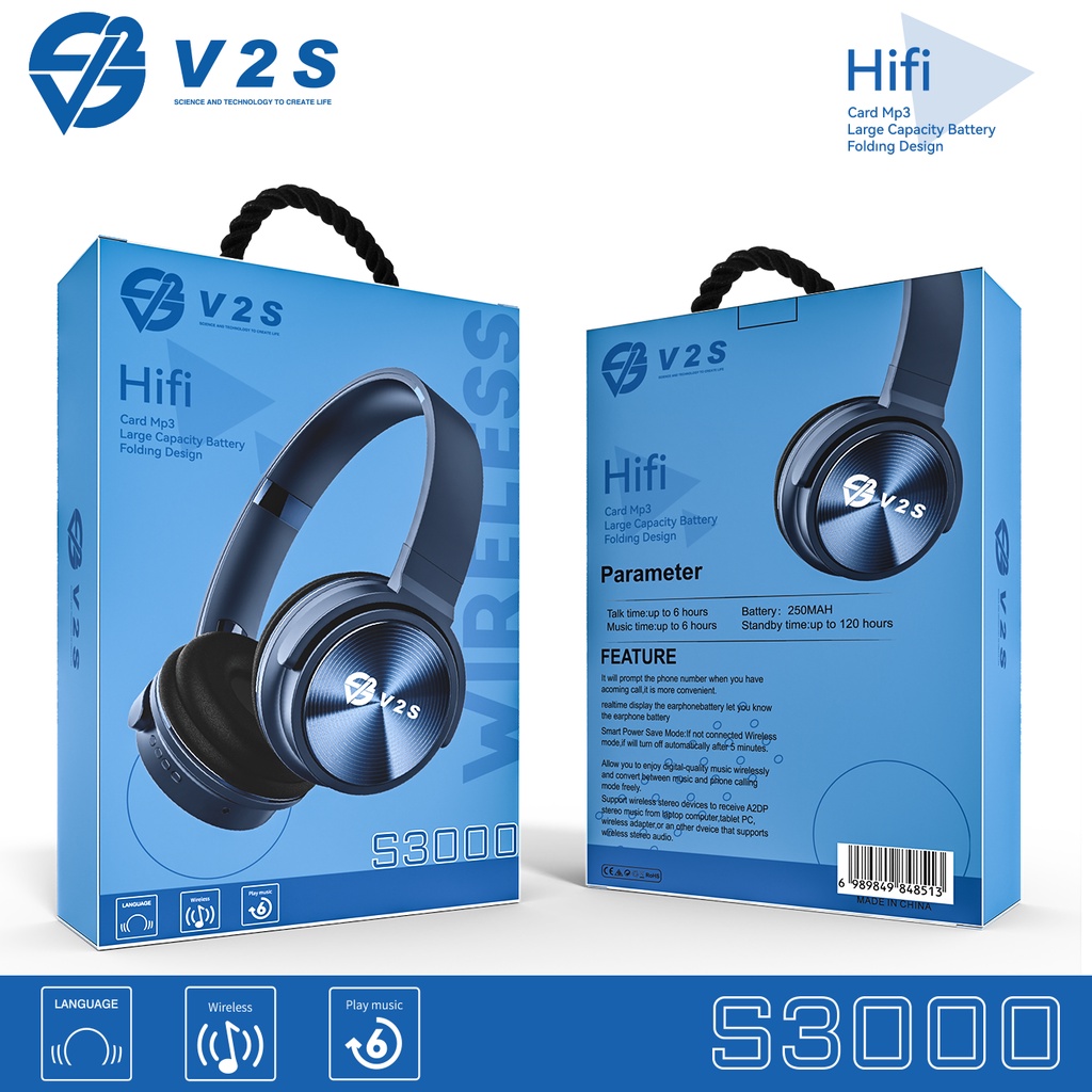 V2S S3000 Rechargeable Wireless Bluetooth Folding Headphone | Shopee ...