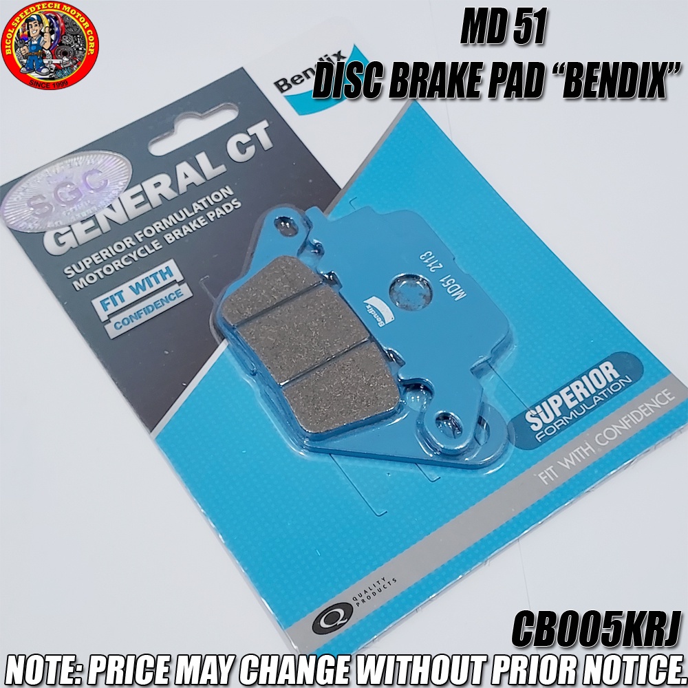 "BENDIX" MD51 BRAKE DISC PAD MIO I 125/SOUL I 125/SNIPER 150 MXI/AEROX ...