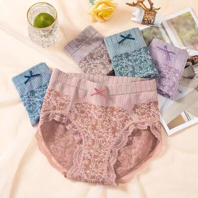 SF Plus size mid waist lace ladies high stretch 100 % cotton underwear ...