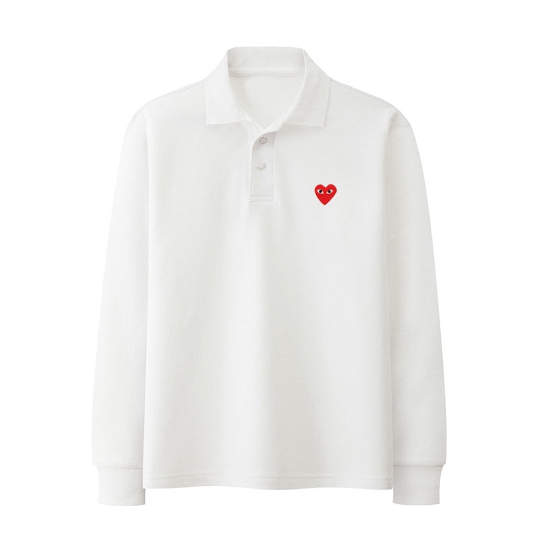 PLAY CDG Long sleeved polo shirt Cotton shirt Embroidery heart Men's ...