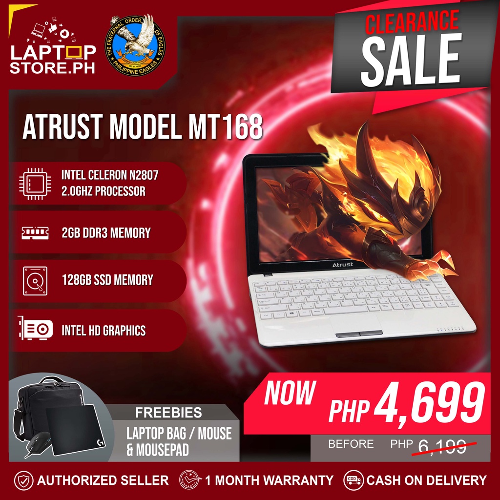 Laptop Atrust MT168 Intel Celeron N2807 2.0ghz 2gb 128gb SSD Cam | Shopee Philippines