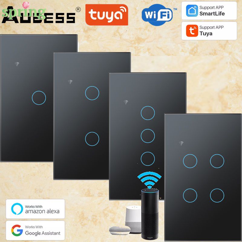4 Gang Tuya WiFi Smart Switch Universal Glass Screen Touch Panel Light ...