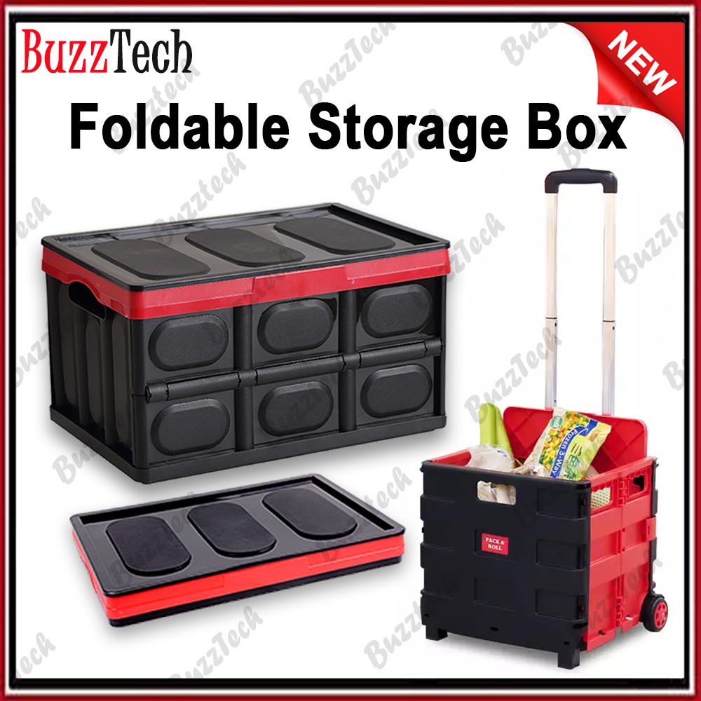 BuzzTech Foldable Storage Box Trolley Box Collapsible Bin Container Box ...