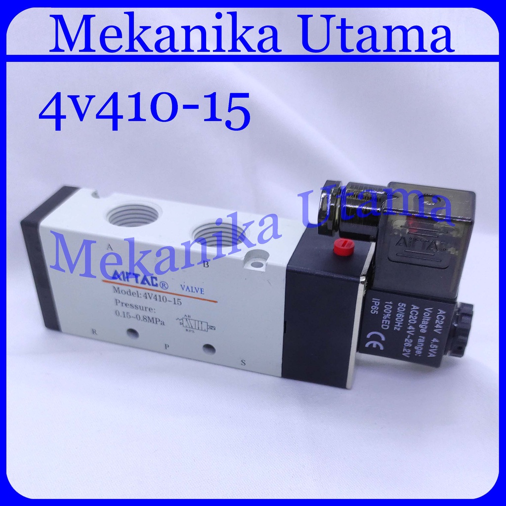 Airtac 4V410-10 ; 5/2 Way Solenoid Valve, 220VAC / 24VDC / 12VDC / 24 ...