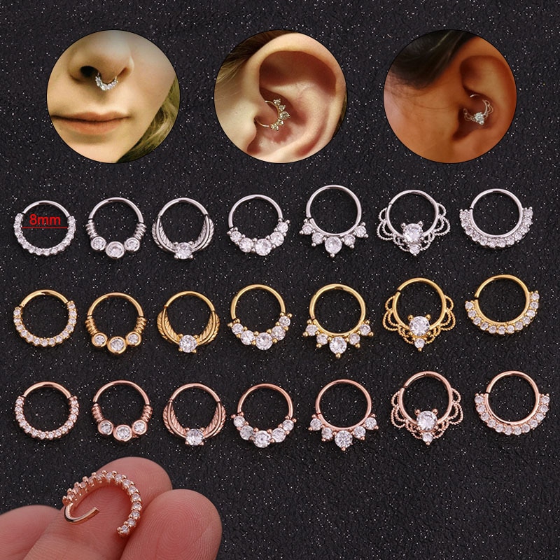 1Pc 8mm Open Hoop Daith Earring Cz Cartilage Rook Earring Septum Ring ...