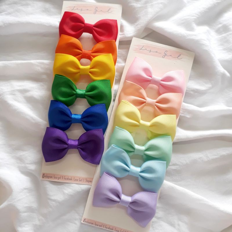 6 pcs. Faith Hair Bow - Laso Girl Pastel & Rainbow Classic Grosgrain ...