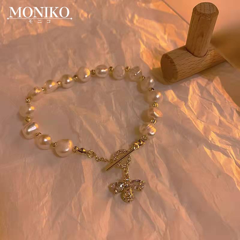 Moniko Luxury 18K Gold Plated Bee Flower Natural Freshwater Pearl ...