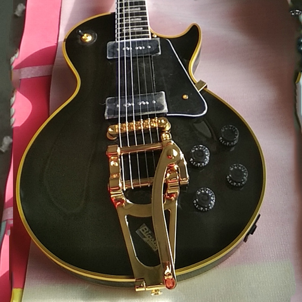 Gibson Les Paul Custom P90 Black Custom Jazz Eectric Guitar With Bigsby ...