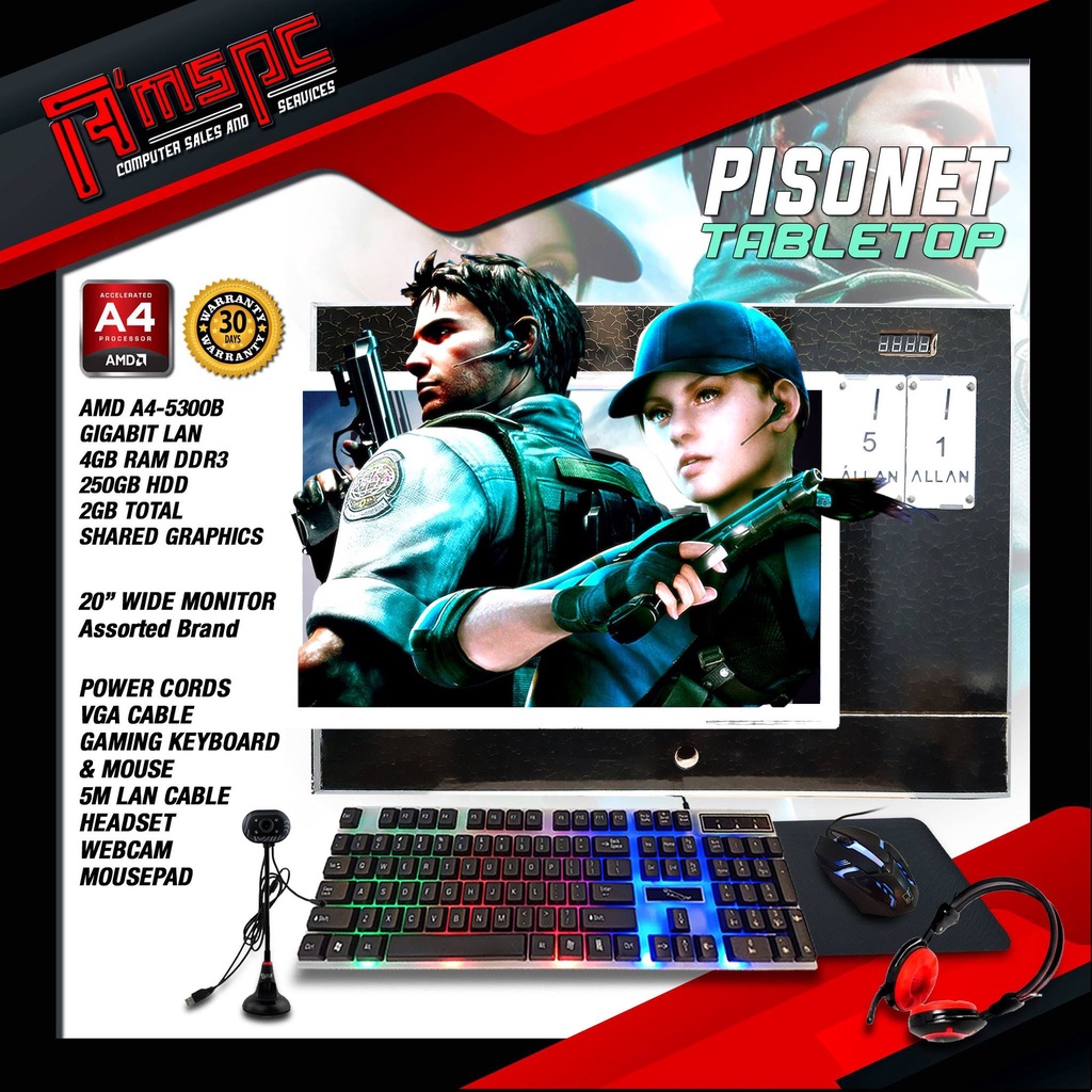 Tabletop pisonet AMD A4+5300B 19" monitor 4GB RAM DDR3 250GB HDD (READY ...