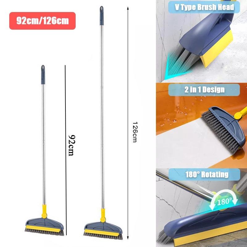 2 in 1 Stainless Metal Long Handle Scrubber Floor Brush Scrub Brush ...
