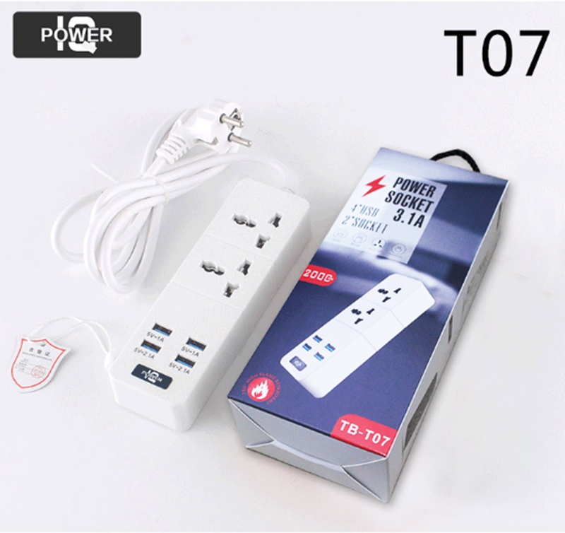 TB-T07 3.1A With 4 USB Port & 2 Socket Universal Power Extension US ...