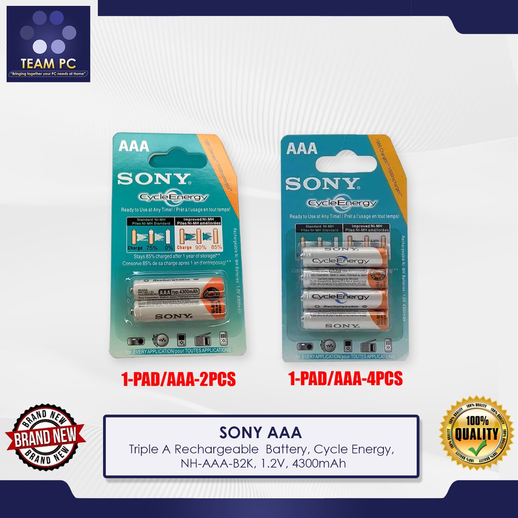 SONY AAA, Triple A Rechargeable Battery, Cycle Energy, NH-AAA-B2K, 1.2V ...