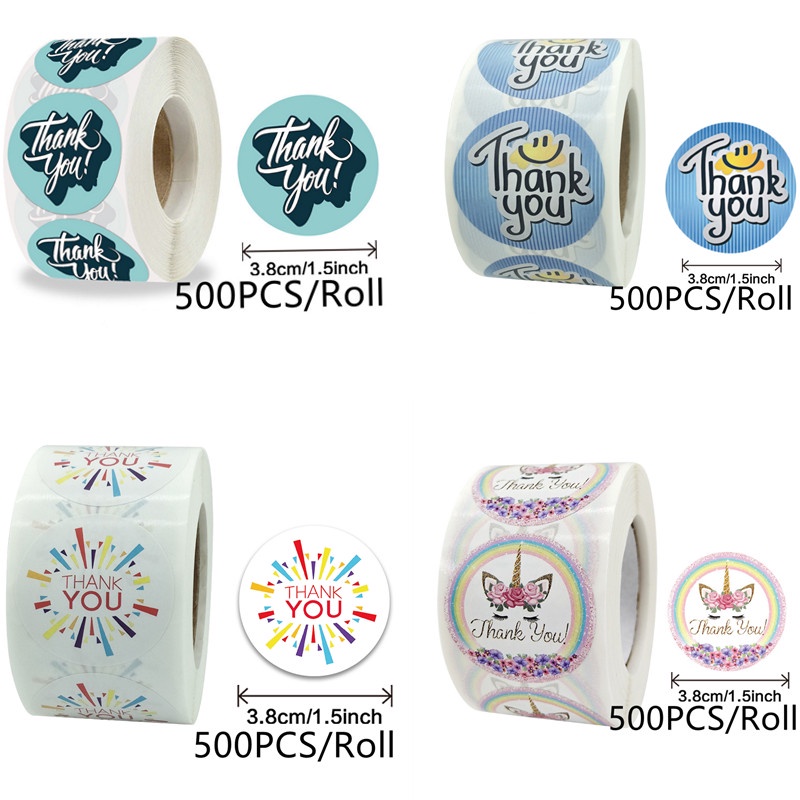 1.5Inch 500pcs/roll Retro Color smiley Thank You Stickers 38mm Kawaii ...