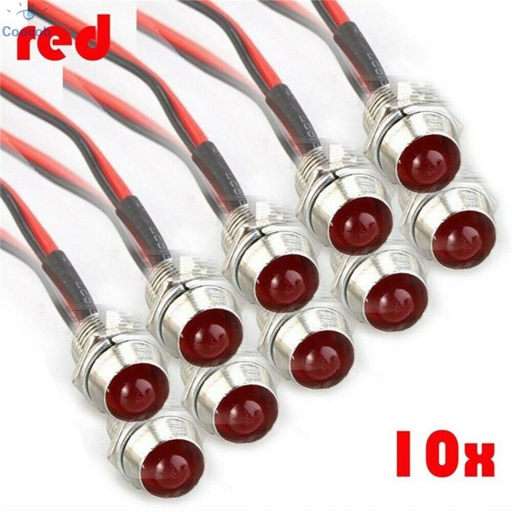 10pcs Red 8mm 12V LED Indicator Lamp Warn Light Pilot Dash Panel Car ...