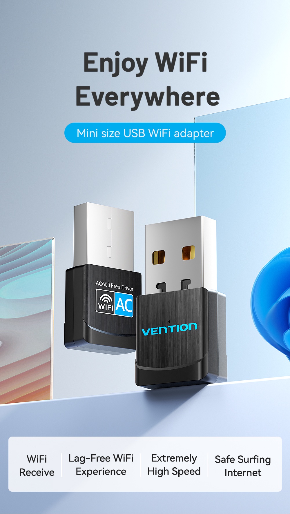 Vention Wireless network card USB-A 2.0 Wireless USB WiFi Adapter 2 ...