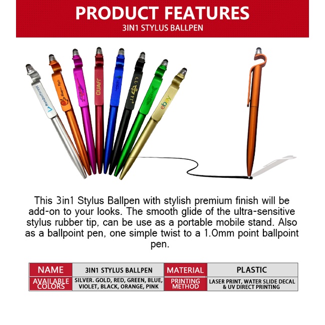 (5pcs) 3in1 multi-function stylus ballpen /Cellphone Stand / Touch screen NB pen (Black ink ...