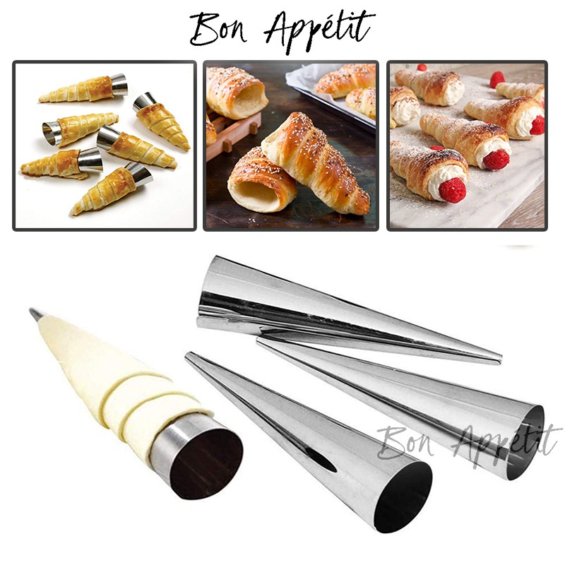 1Pcs Stainless Steel Baking Cone Horn Bread Cream Horn Cannoli Screw ...