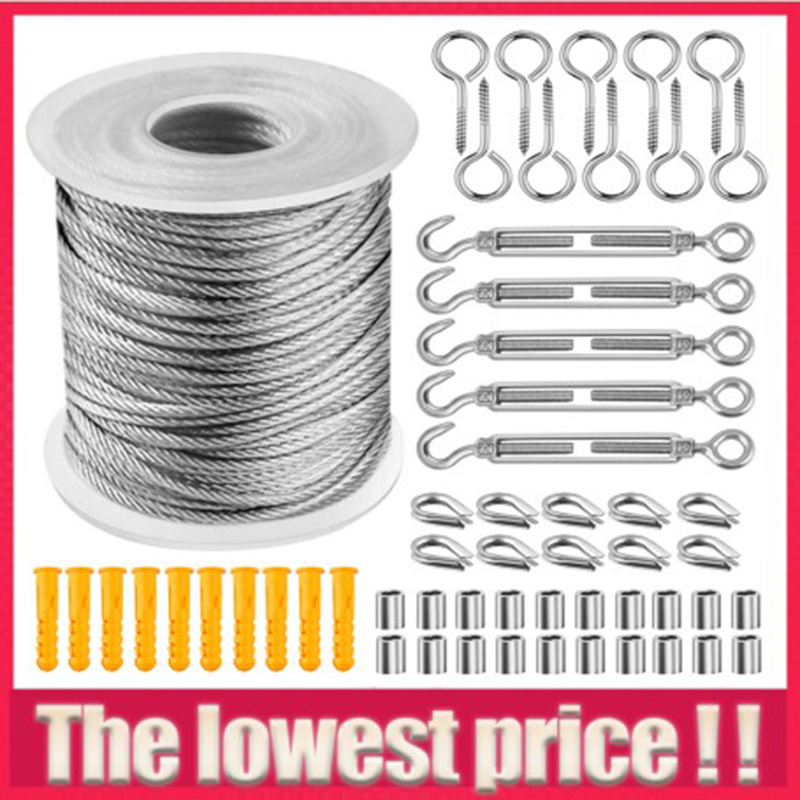 57PCS/Set 30M 2mm Stainless Steel Wire Rope Cable Hooks Hanging Kit ...