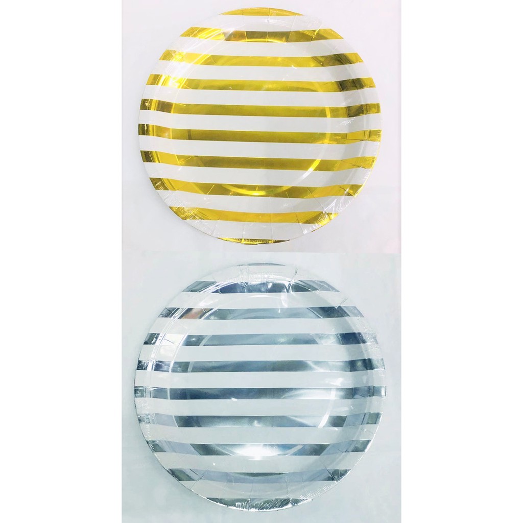 10pcs Gold Silver Stripe Disposable Paper Plates Plate ...
