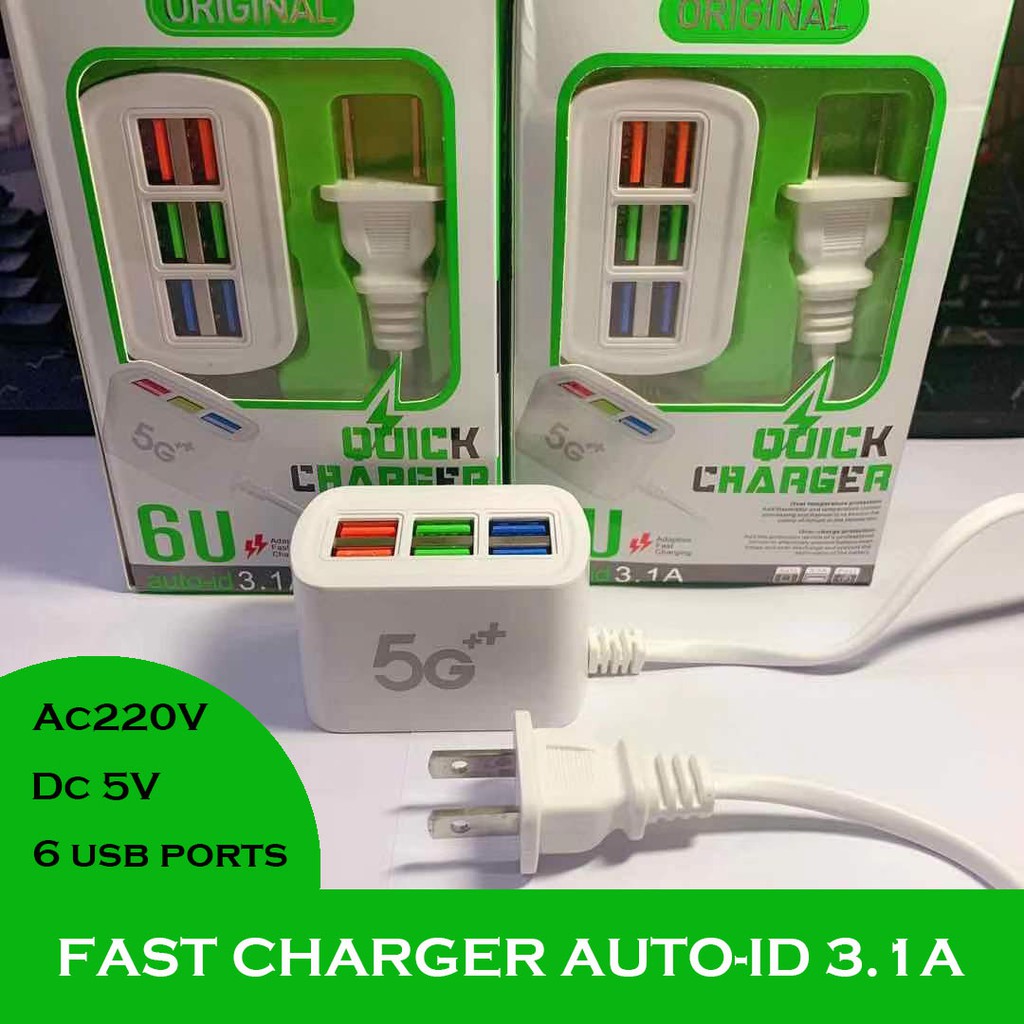 hot selling# original AC 220v input 5v output quick charger 6usb auto-id 3.1A fast charger ...
