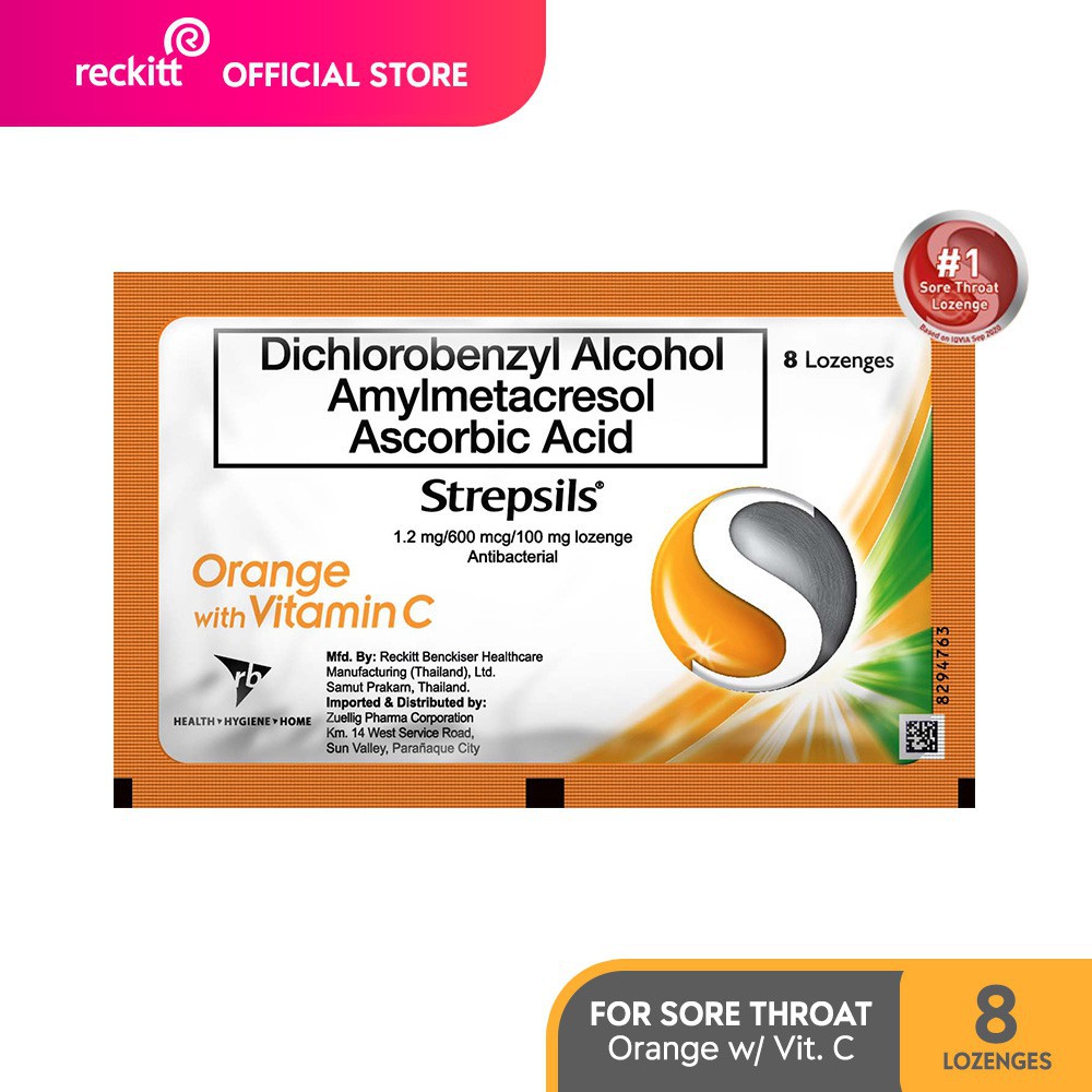 Strepsils Orange with Vitamin-C Medicine Lozenges Pack of 8s for Sore ...