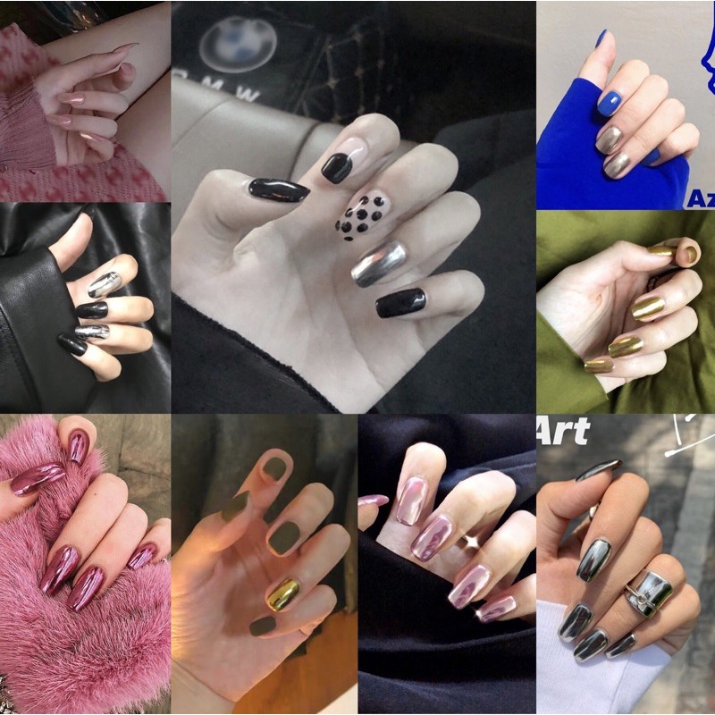 24pcs Ins Style Mirror Metal Fake Nails Finished Long False Nail Art ...