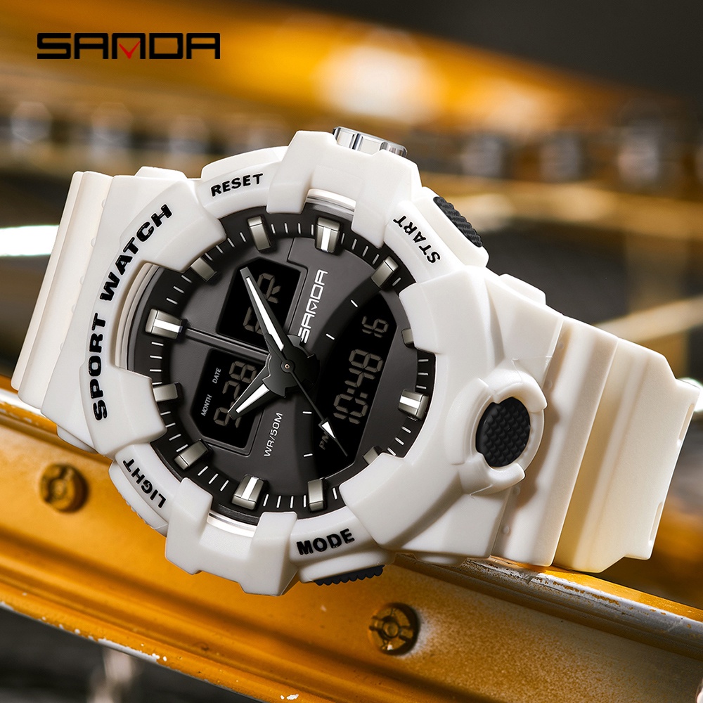 SANDA Men's Watch Dual Display LED Digital Watch Calendar Chronograph ...