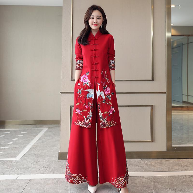 Chinese Styles Vintage Women Hanfu Midi Qipao Two Pieces China ...