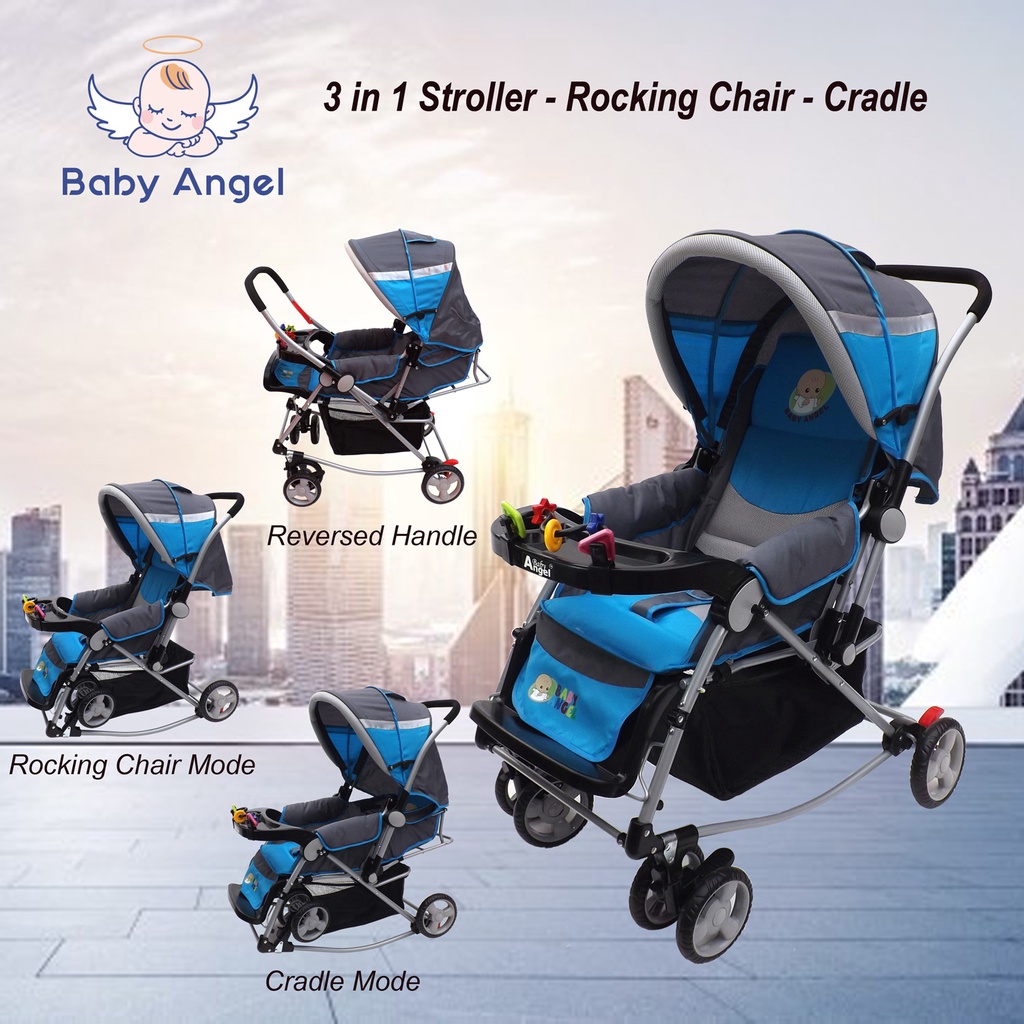 Baby Angel 3 in 1 STROLLER - CRADLE - ROCKING CHAIR - Reversible Handle ...