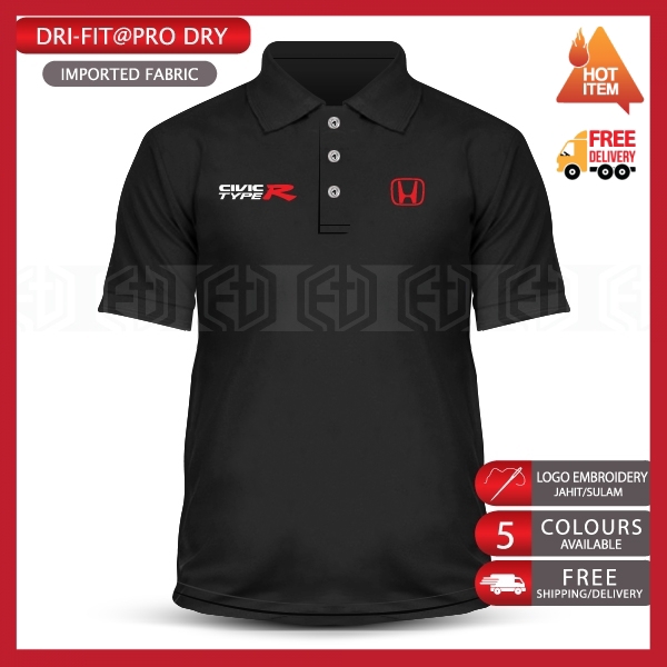 Polo T Shirt Microfiber Civic Type R Honda Dry Fit Unisex Embroidery ...